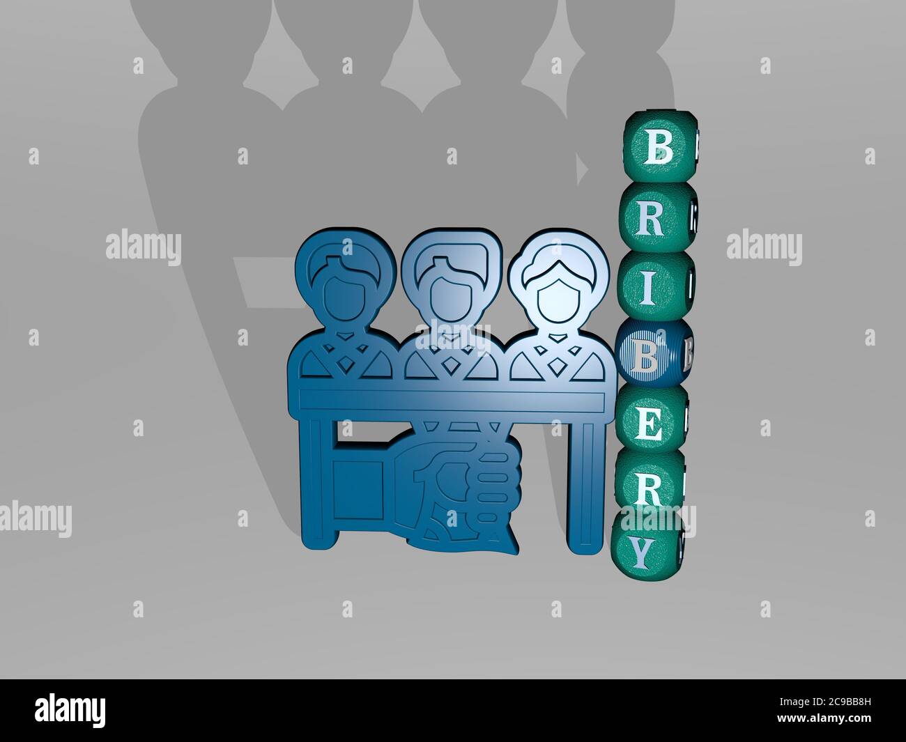 3D representation of BRIBERY with icon on the wall and text arranged by ...