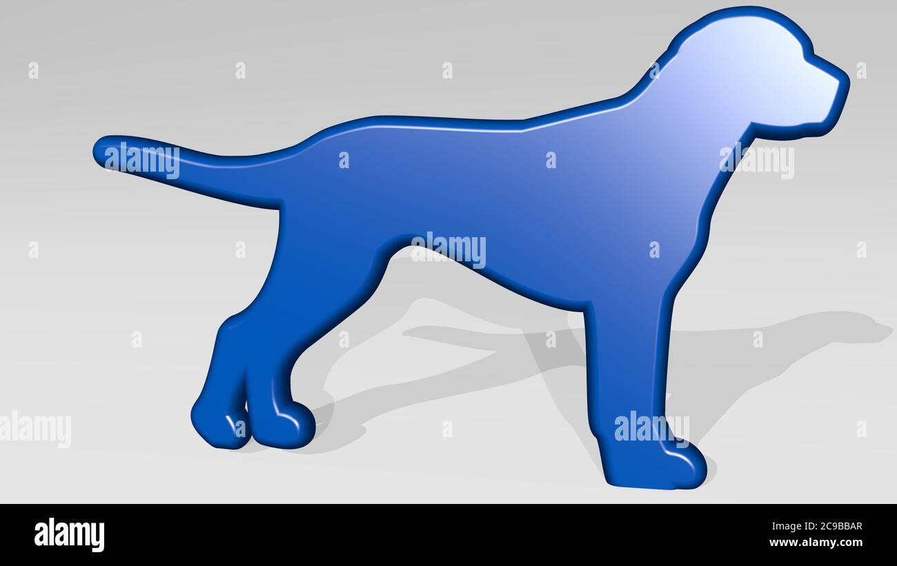 DOG made by 3D illustration of a shiny metallic sculpture with the ...