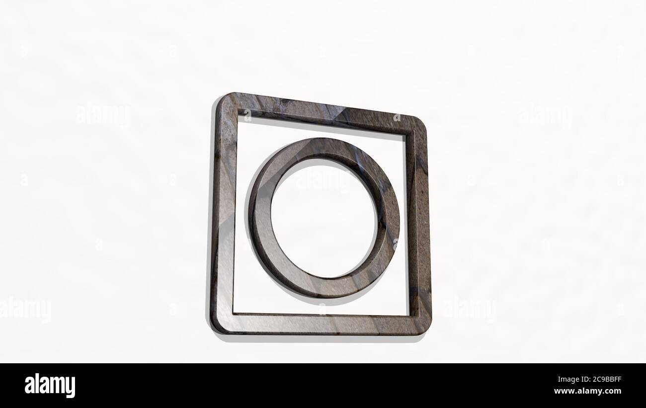 MASK CIRCLE on the wall. 3D illustration of metallic sculpture over a ...