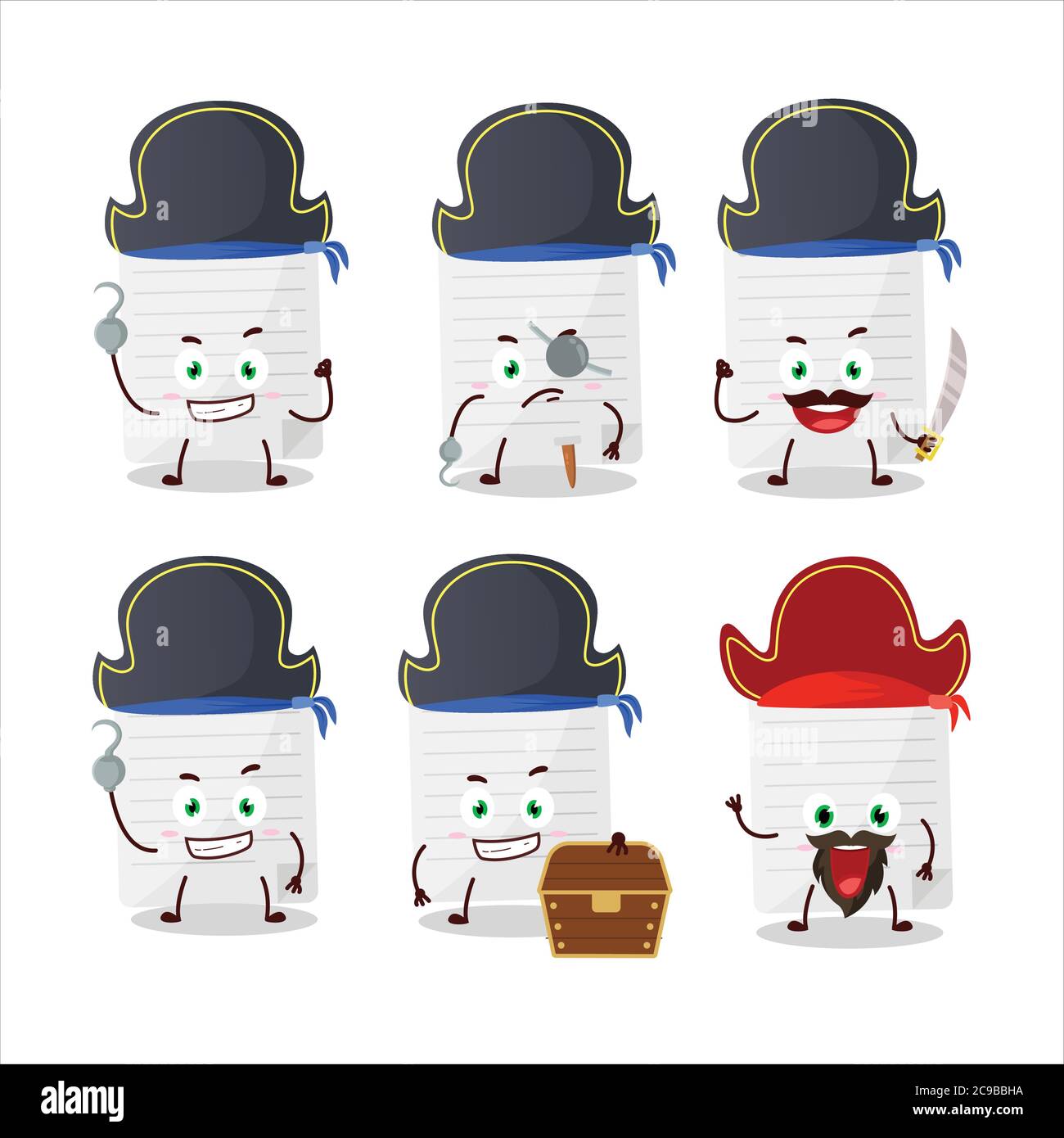 Cartoon character of sticky notes with various pirates emoticons Stock ...