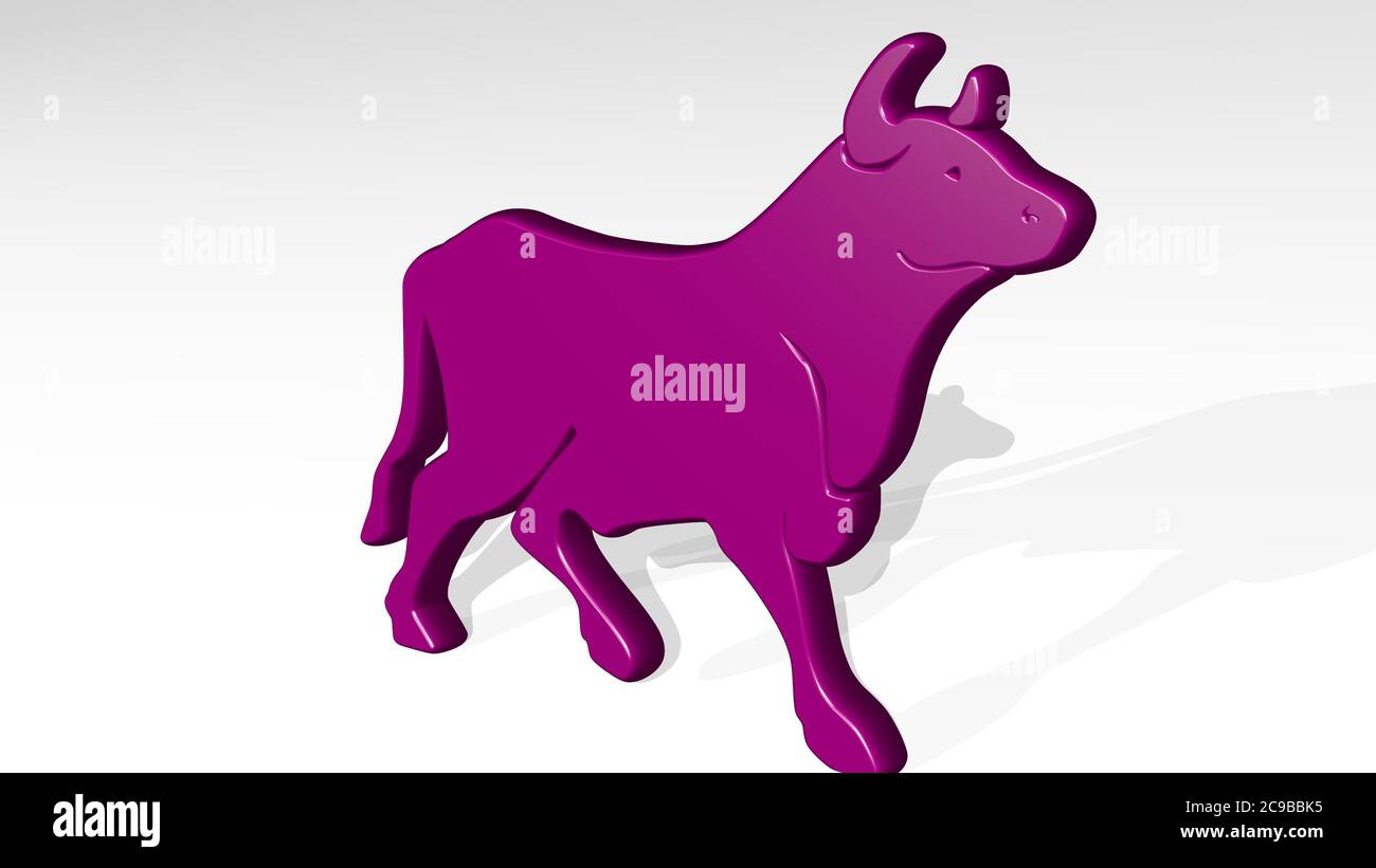 BULL SIGN made by 3D illustration of a shiny metallic sculpture with ...
