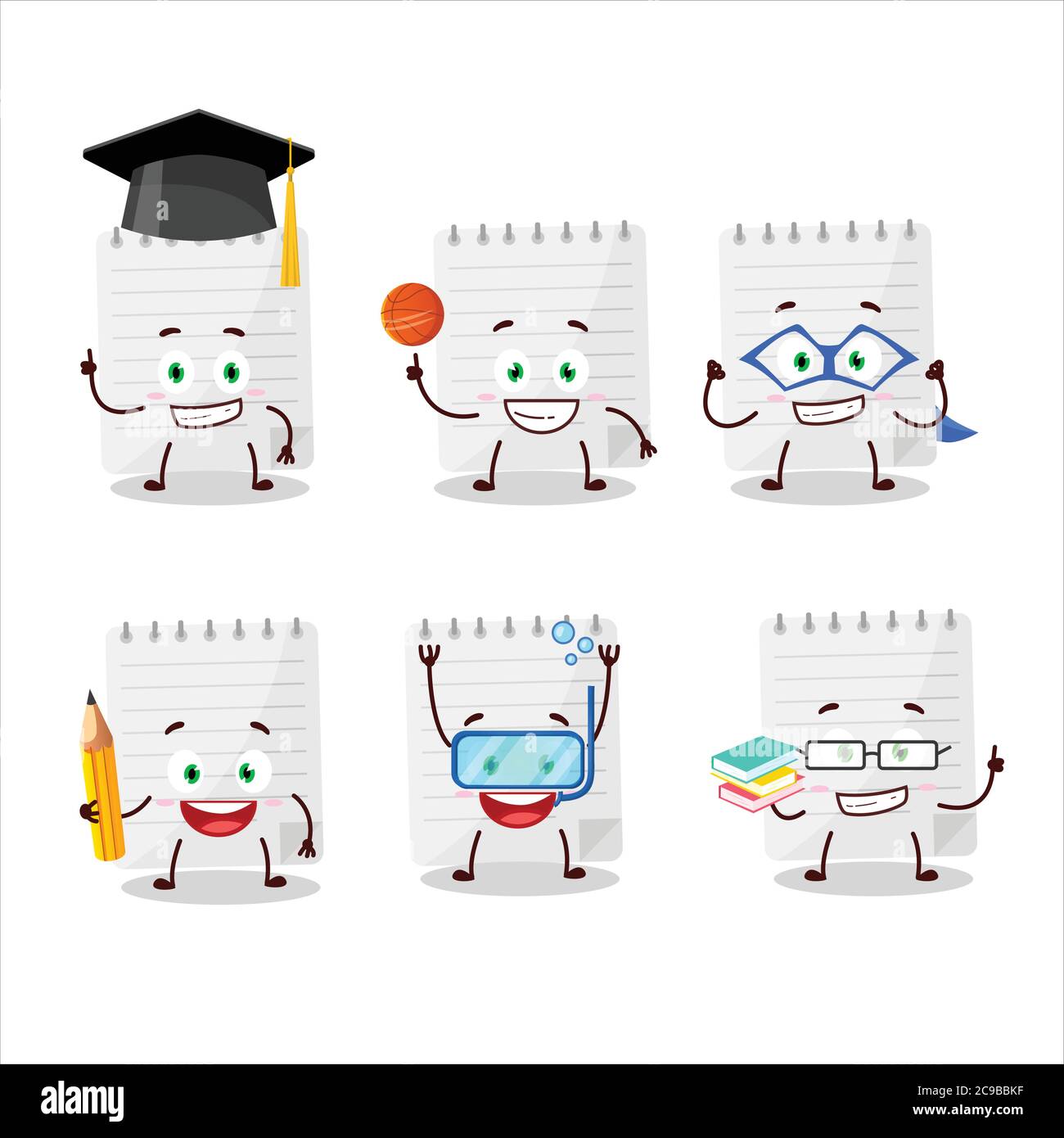School student of sticky notes cartoon character with various ...