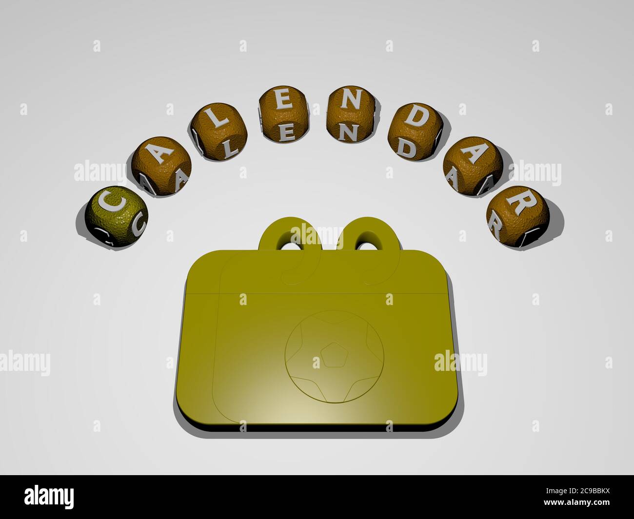 3D representation of CALENDAR with icon on the wall and text arranged ...