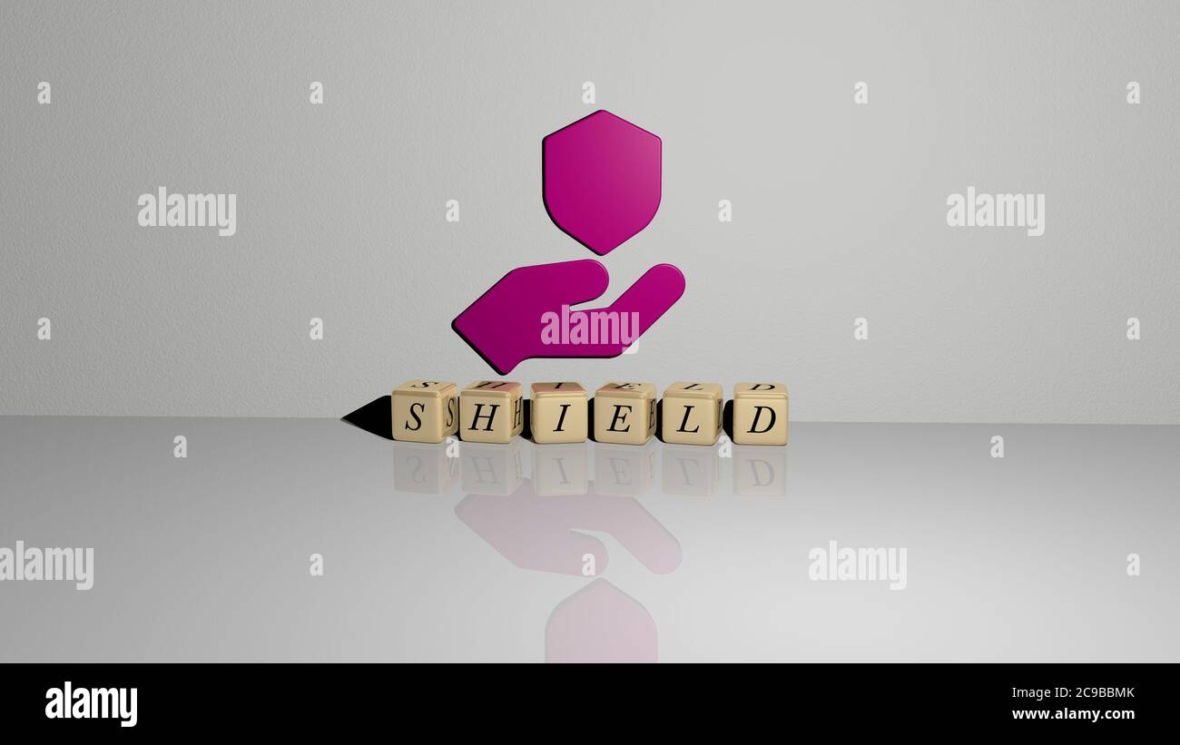 3D illustration of SHIELD graphics and text made by metallic dice ...