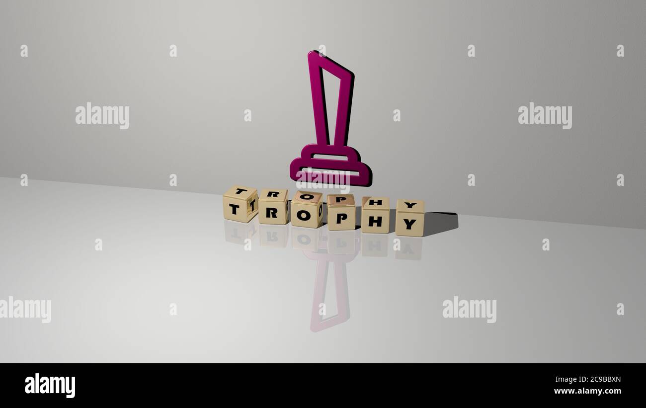 3D representation of trophy with icon on the wall and text arranged by ...