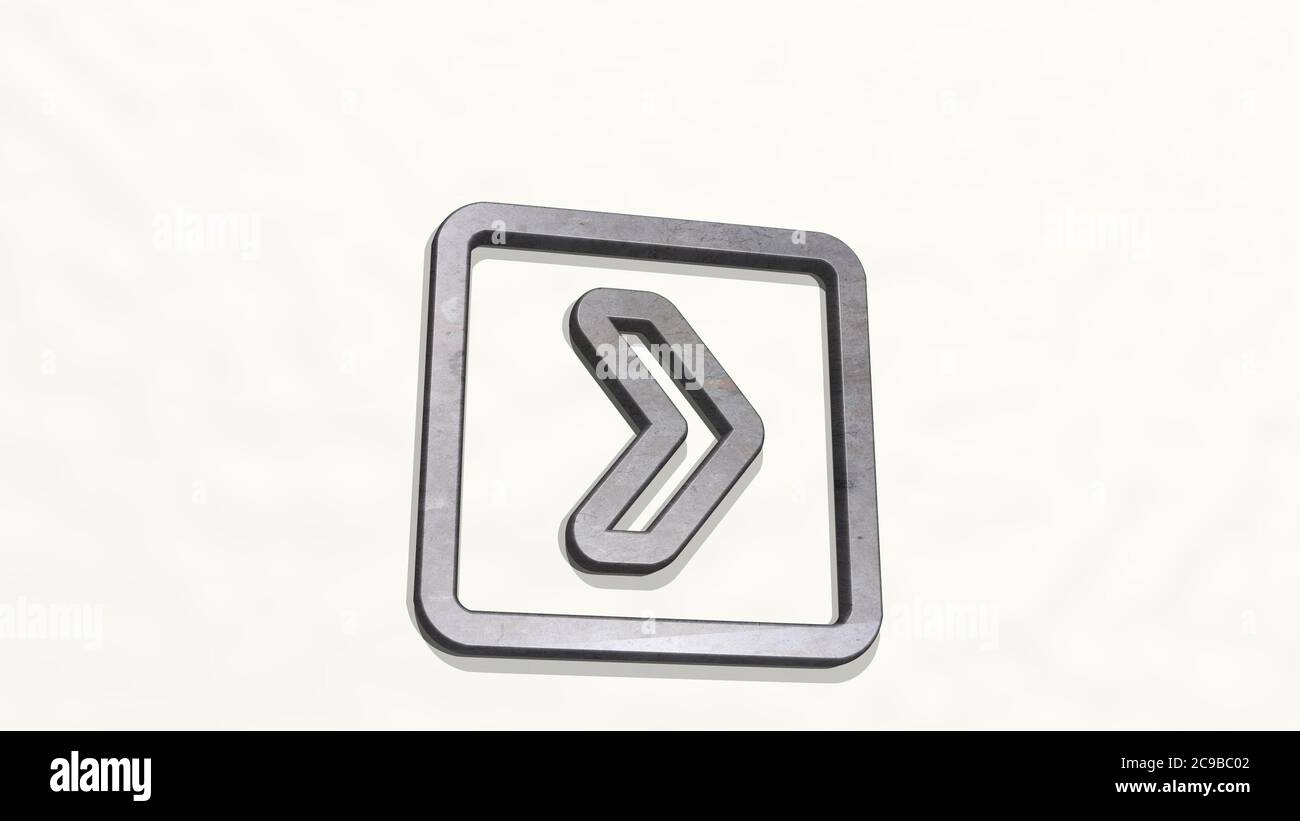 arrow rectangle right on the wall. 3D illustration of metallic ...