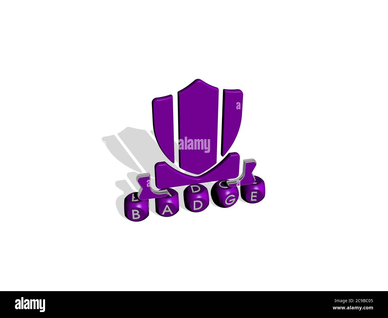 3D illustration of BADGE graphics and text made by metallic dice ...