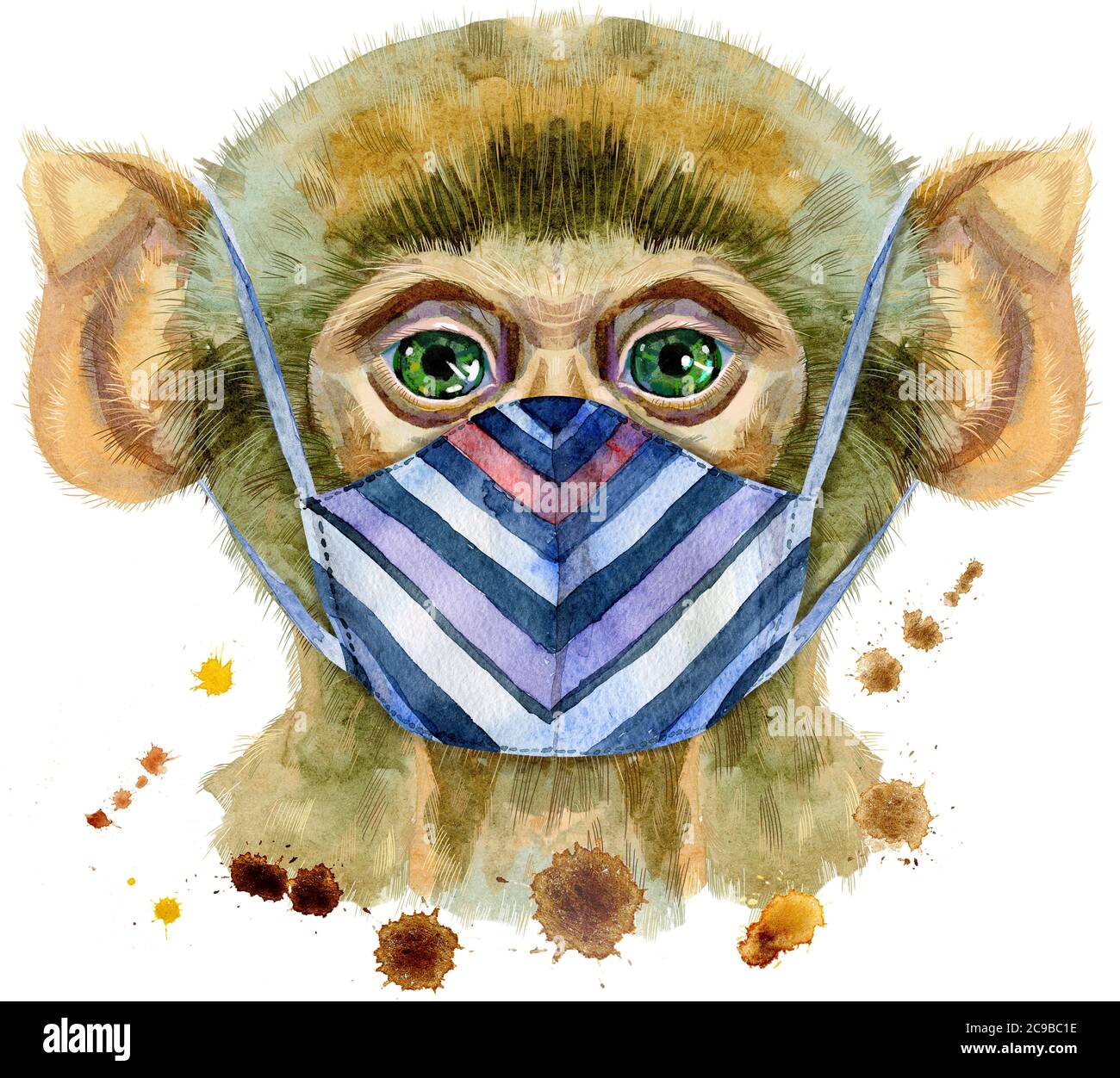 Monkey head in protective mask. Isolated on white background. Monkey ...