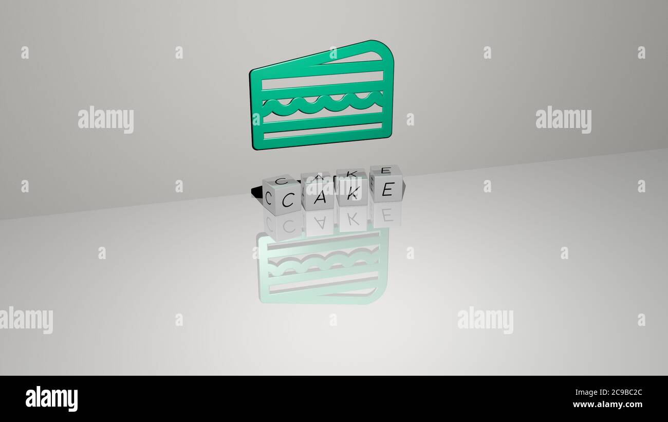 3D graphical image of cake vertically along with text built by metallic ...