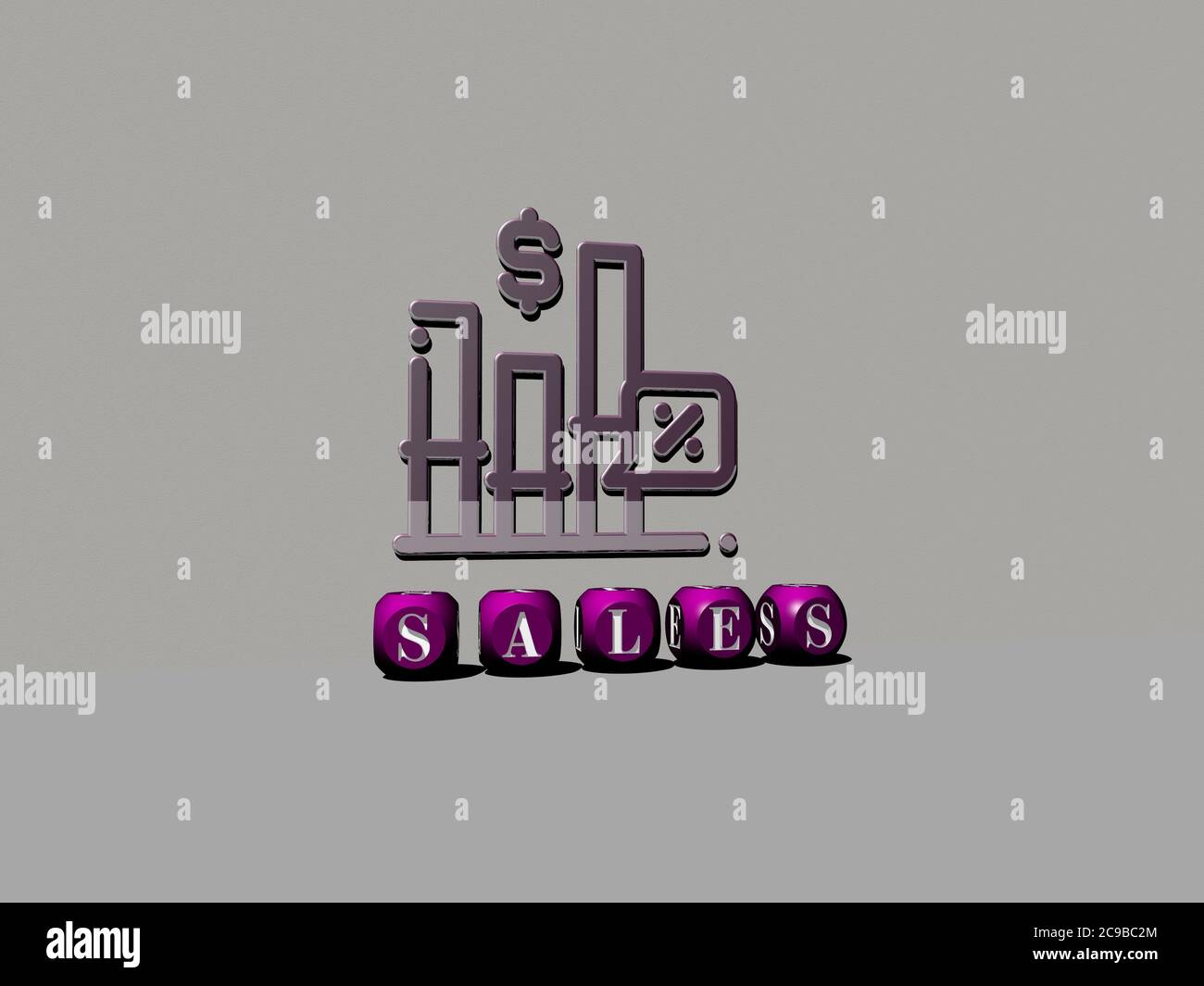 3D representation of sales with icon on the wall and text arranged by ...