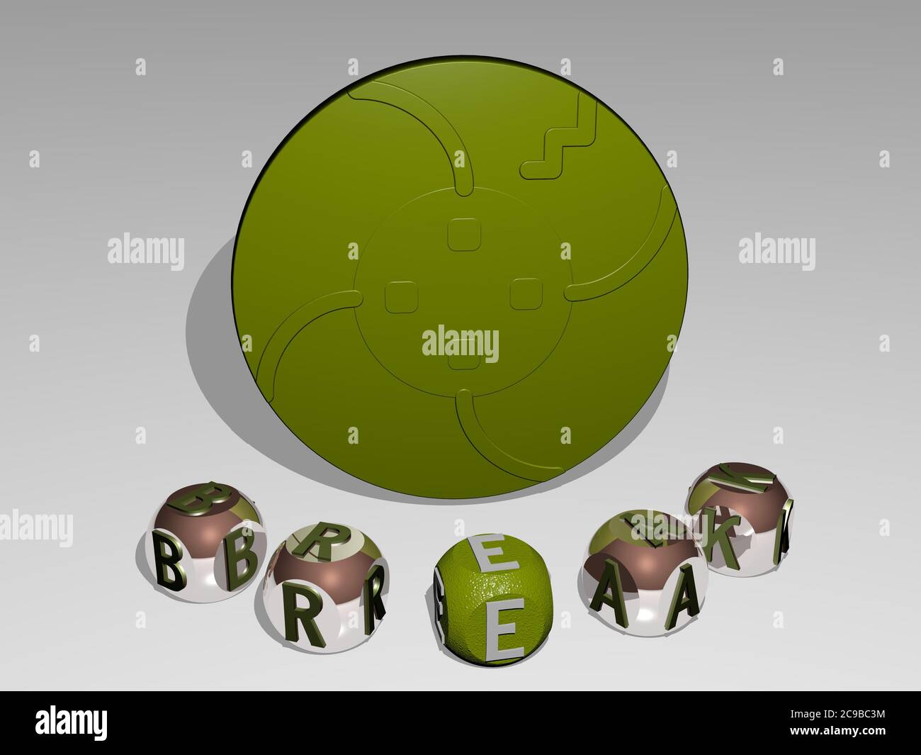 3D representation of BREAK with icon on the wall and text arranged by ...