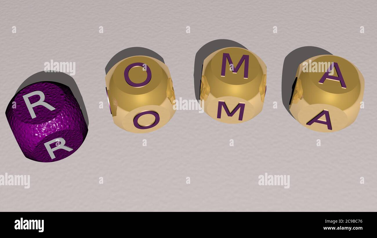 combination of ROMA built by cubic letters from the top perspective ...