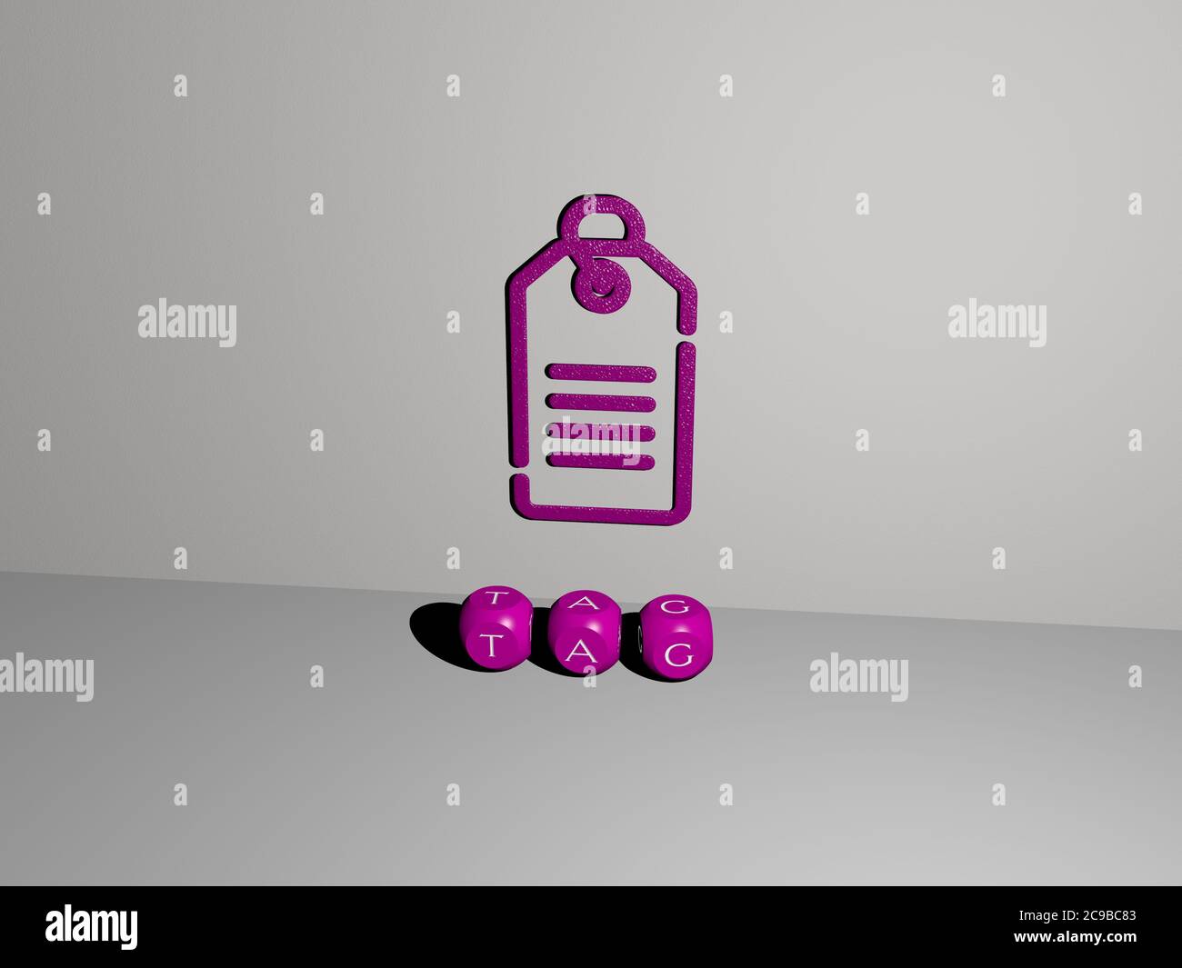 3D representation of tag with icon on the wall and text arranged by ...