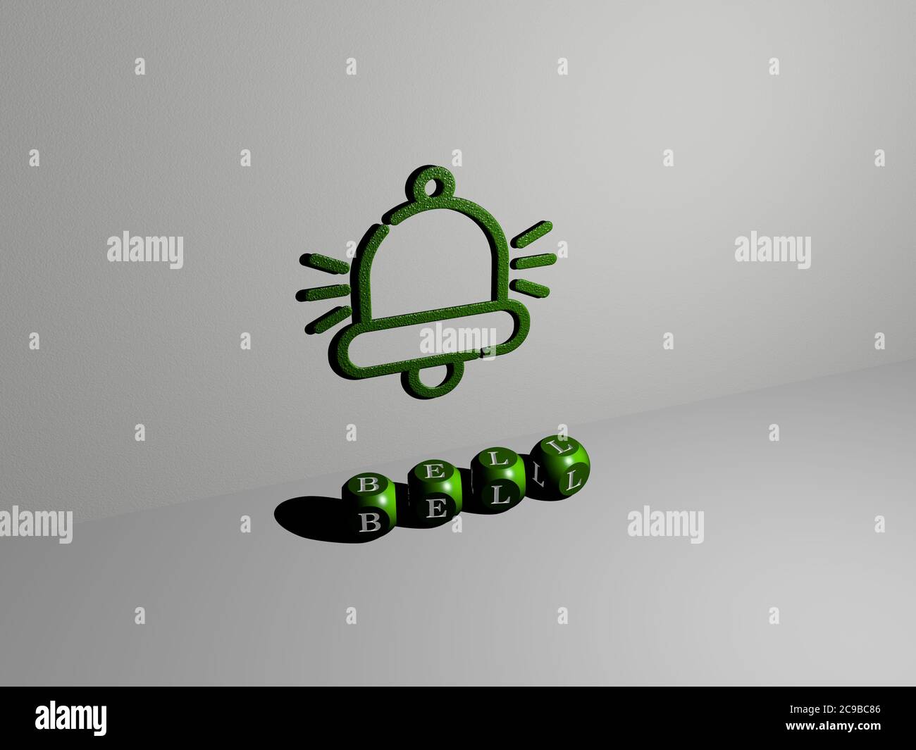 3D graphical image of BELL vertically along with text built by metallic ...