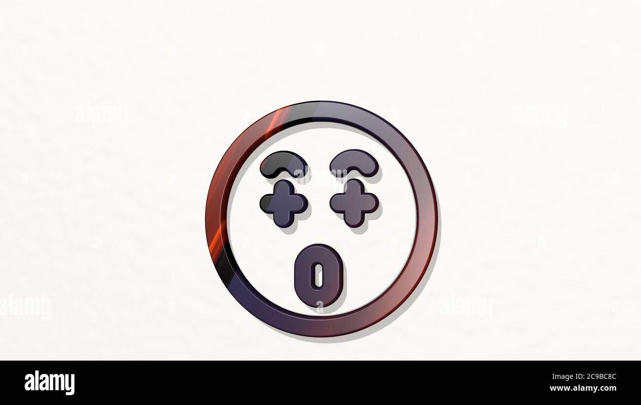 smiley very happy on the wall. 3D illustration of metallic sculpture ...