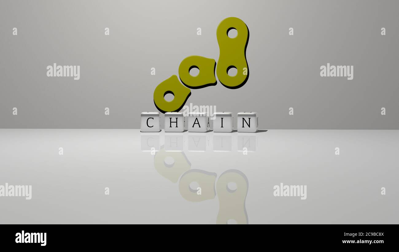 3D representation of chain with icon on the wall and text arranged by ...