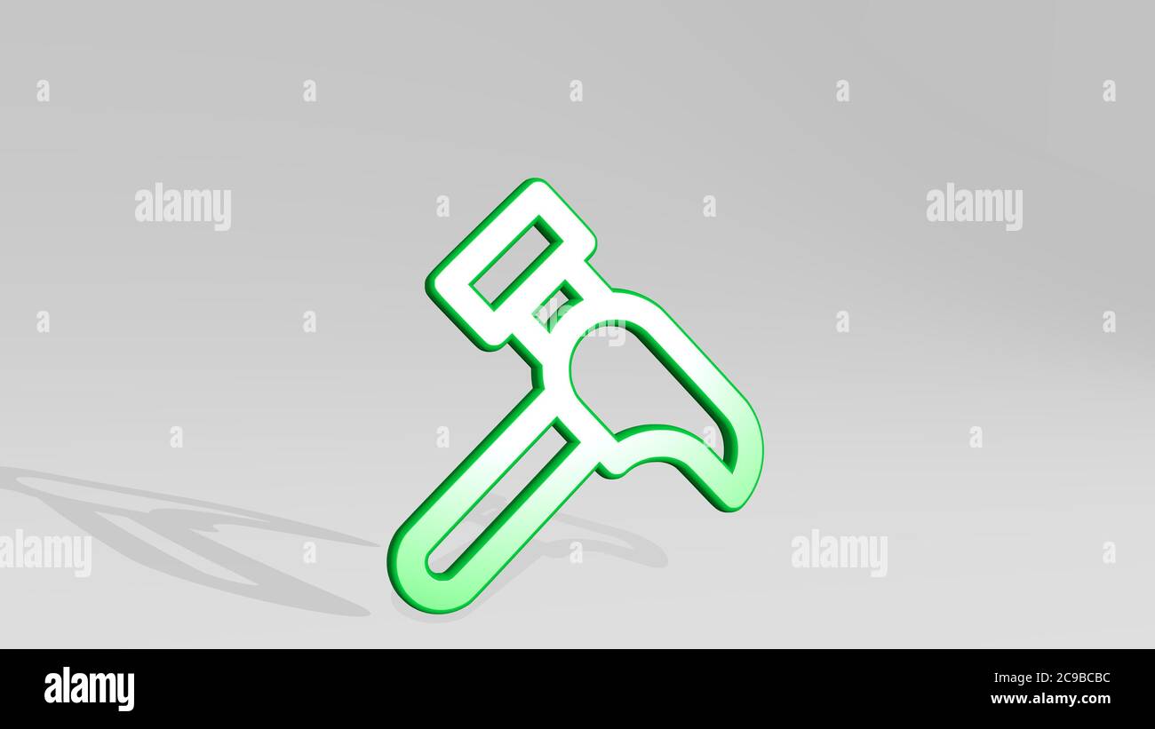 tools hammer stand with shadow. 3D illustration of metallic sculpture ...