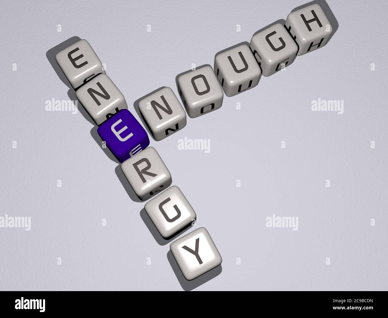 crosswords of ENOUGH ENERGY arranged by cubic letters on a mirror floor ...