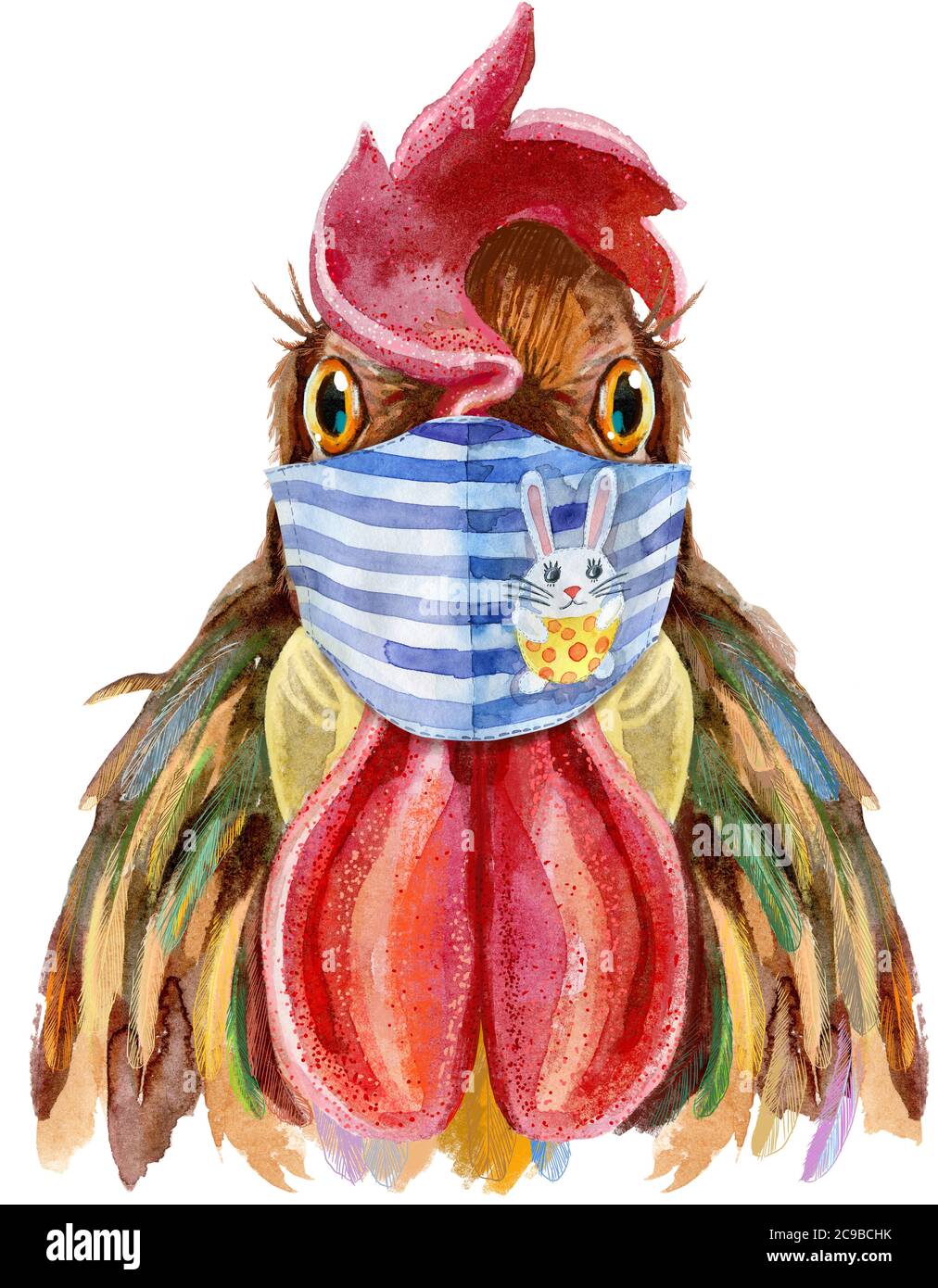 Rooster head in protective mask. Isolated on white background Stock ...
