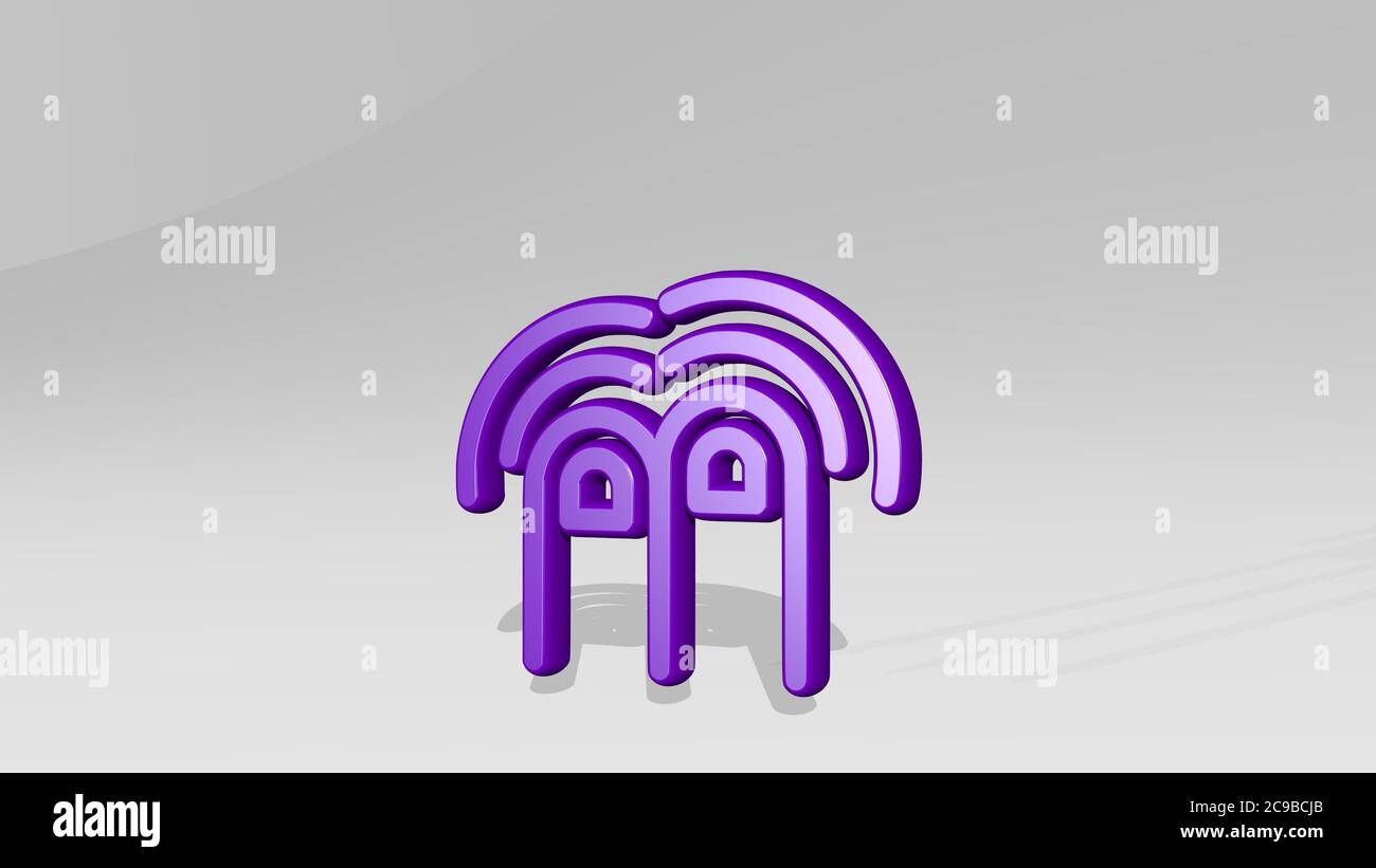 gesture tap two fingers stand with shadow. 3D illustration of metallic ...