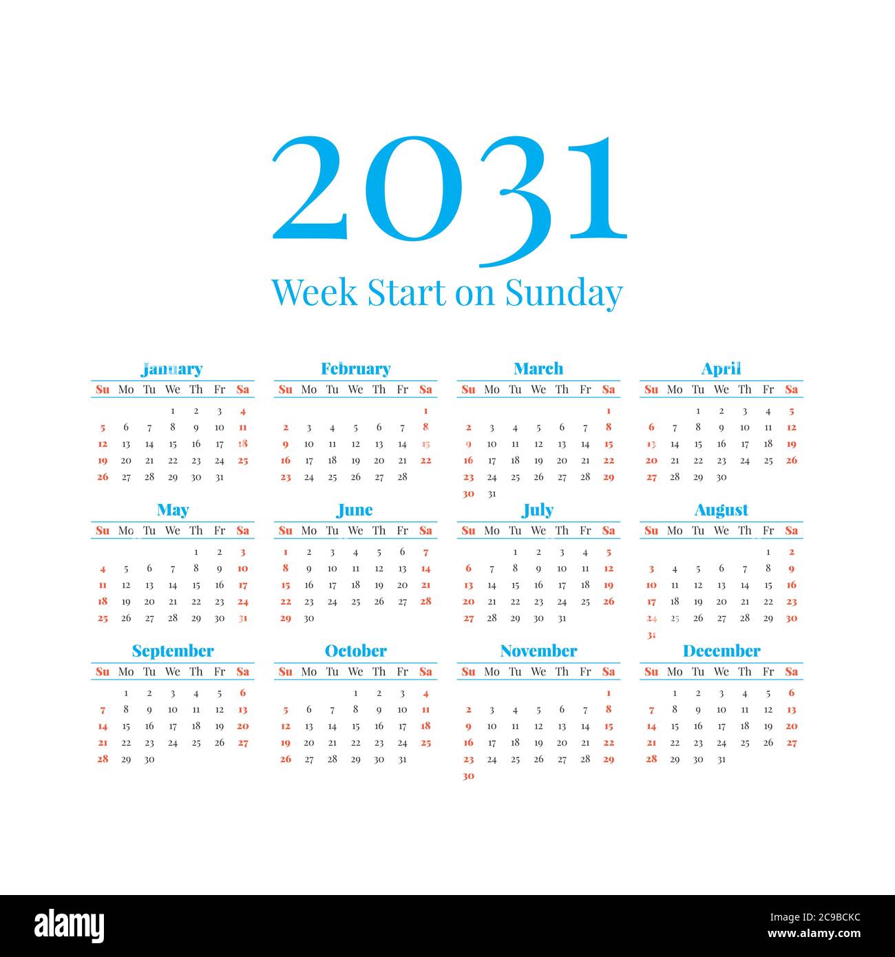 2031 Calendar