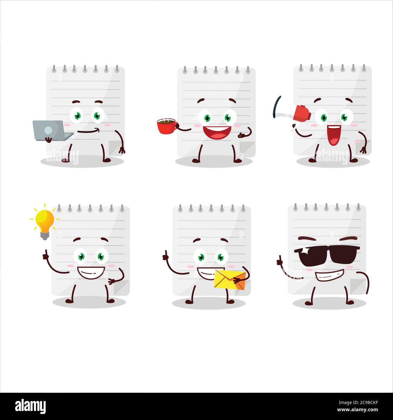 Sticky notes cartoon character with various types of business emoticons ...
