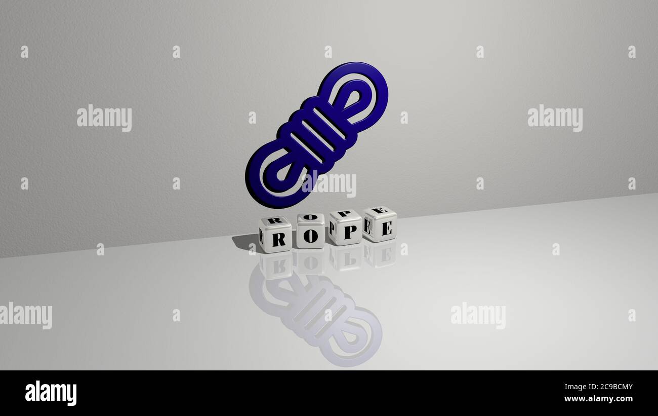 3D illustration of ROPE graphics and text made by metallic dice letters ...