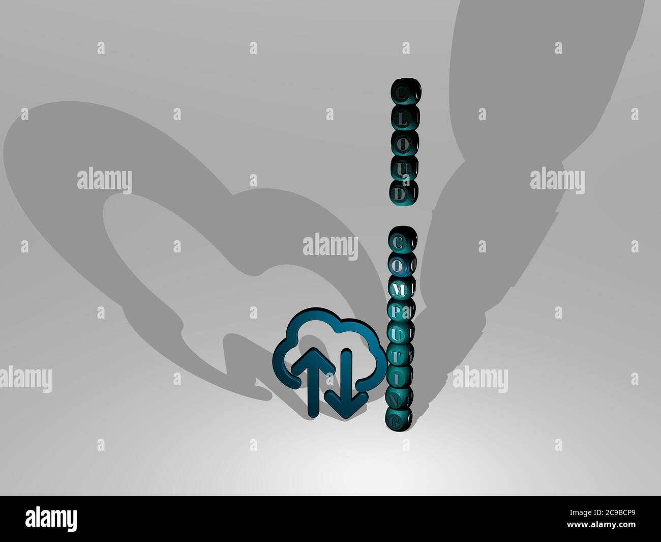 3D graphical image of cloud computing vertically along with text built ...