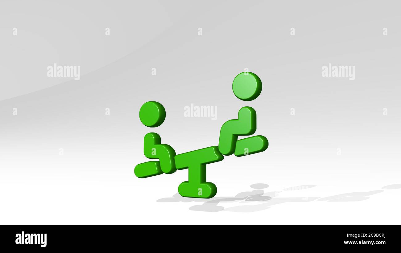 FAMILY CHILD TEETER stand with shadow. 3D illustration of metallic ...