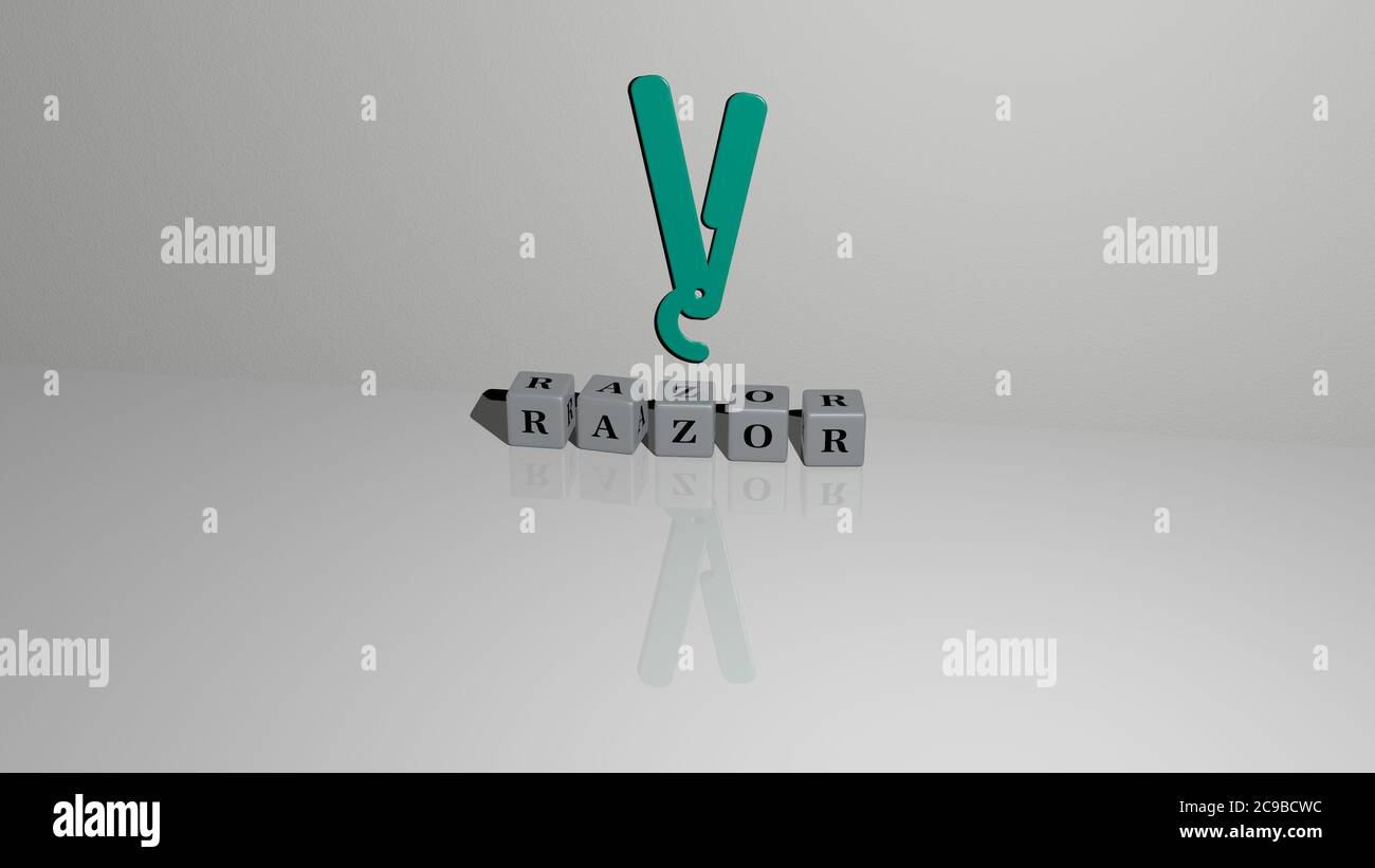 3D representation of razor with icon on the wall and text arranged by ...