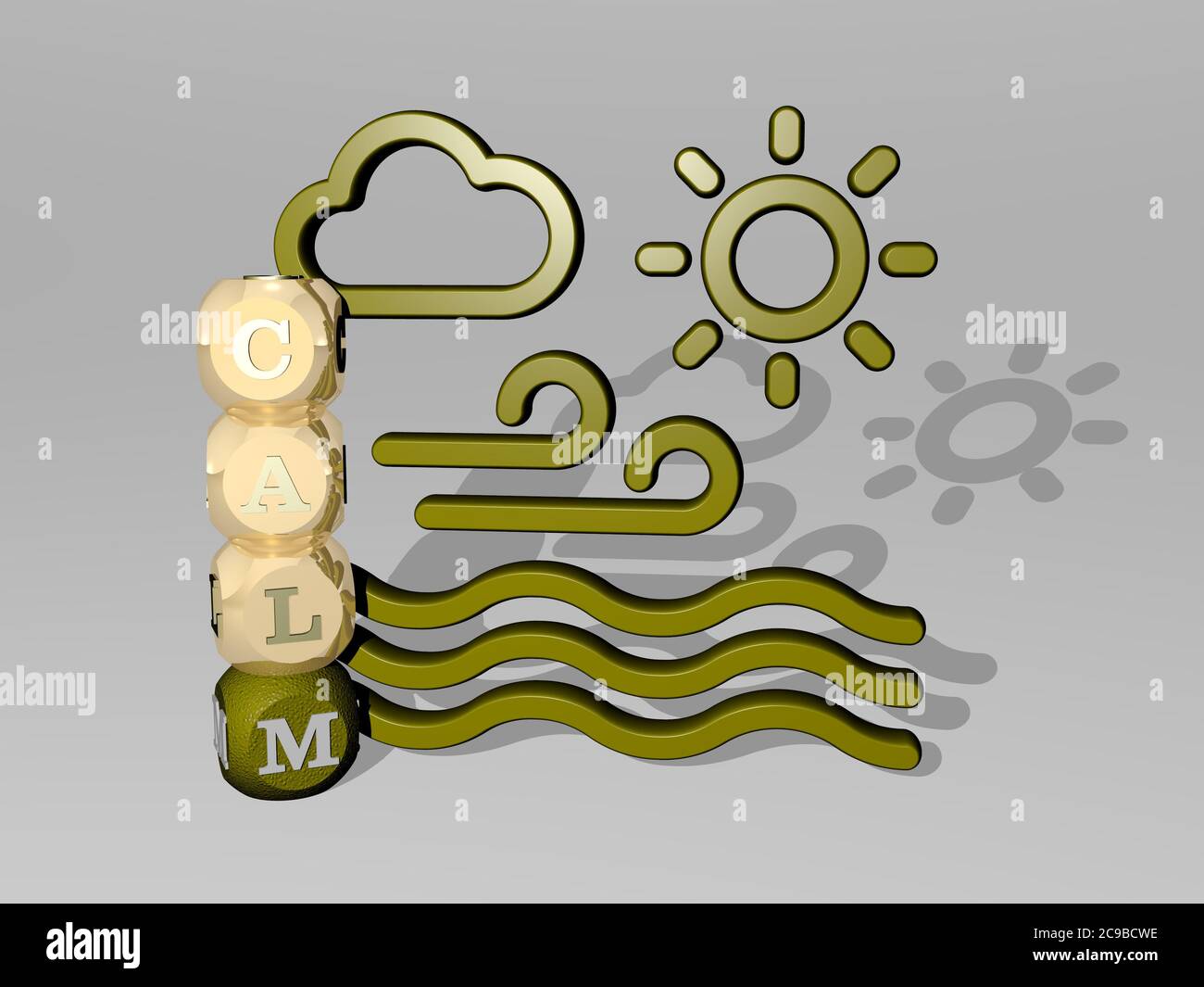 3D representation of calm with icon on the wall and text arranged by ...