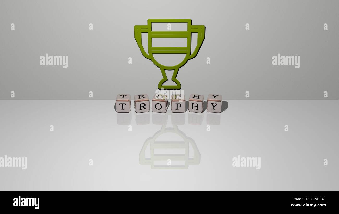 3D representation of trophy with icon on the wall and text arranged by ...