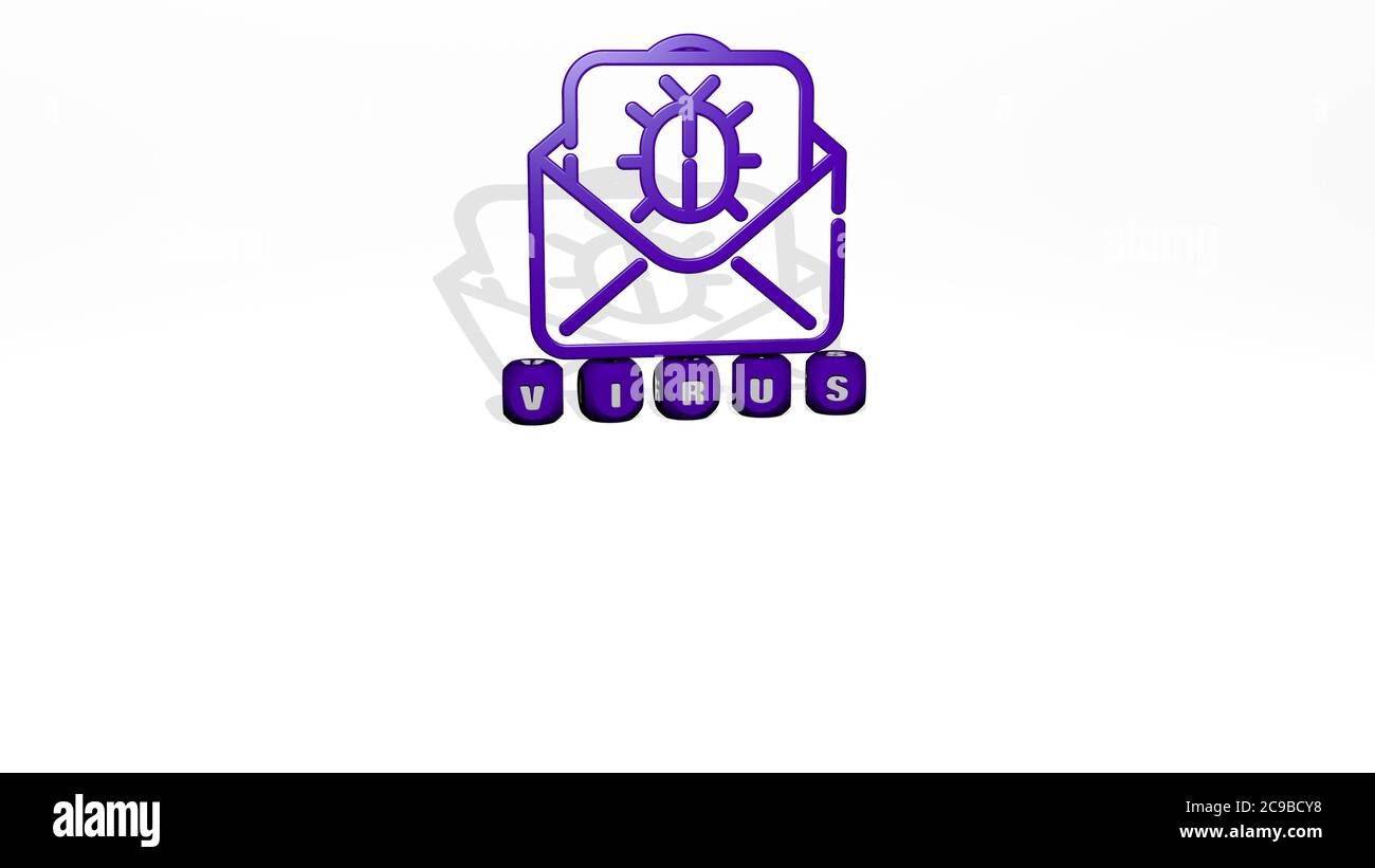 3D representation of VIRUS with icon on the wall and text arranged by ...