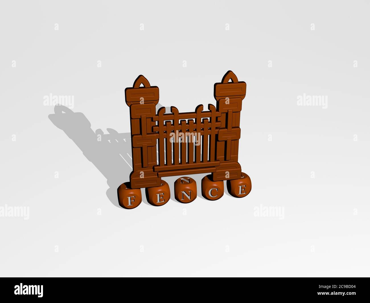 3D illustration of FENCE graphics and text made by metallic dice ...