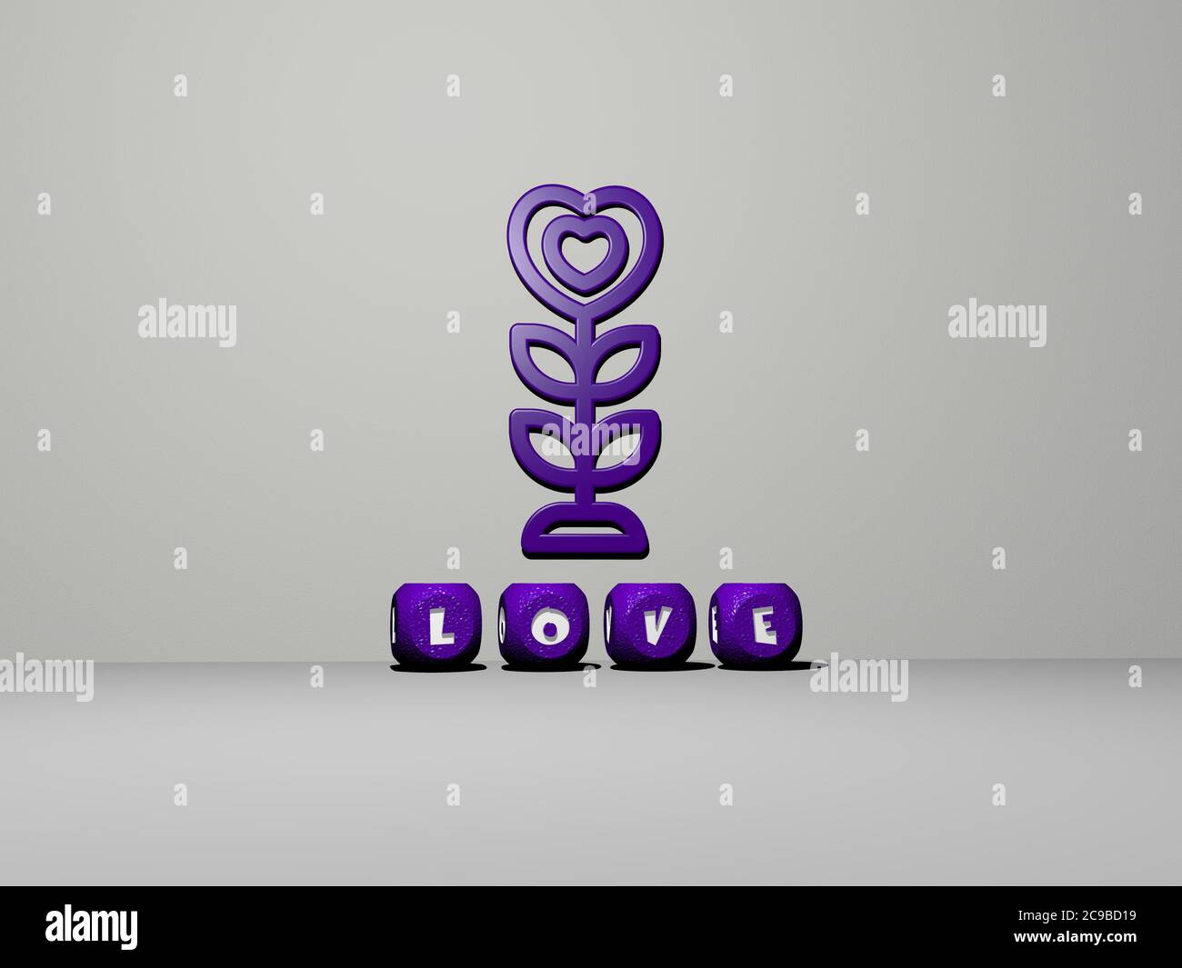 3D graphical image of love vertically along with text built by metallic ...