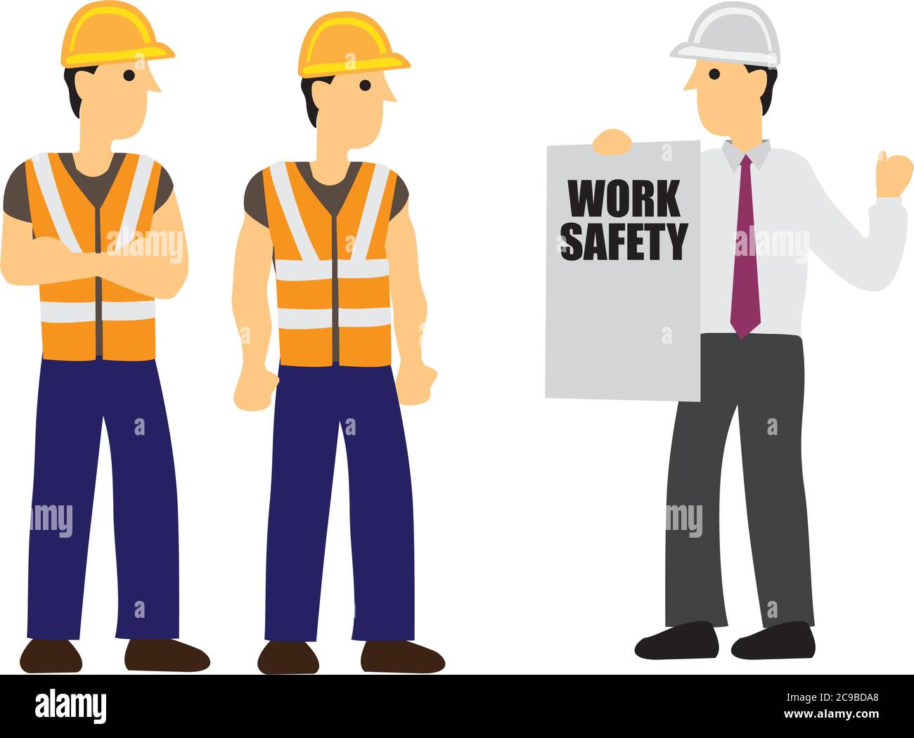 Contractor briefs work safety to his construction workers. Concept of ...