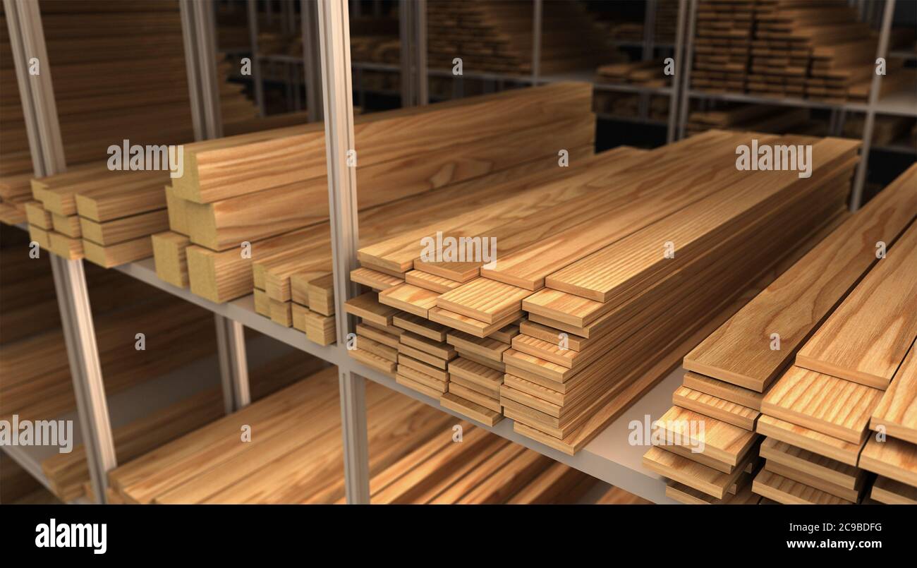 Wood in Warehouse - 3D Rendering Stock Photo - Alamy