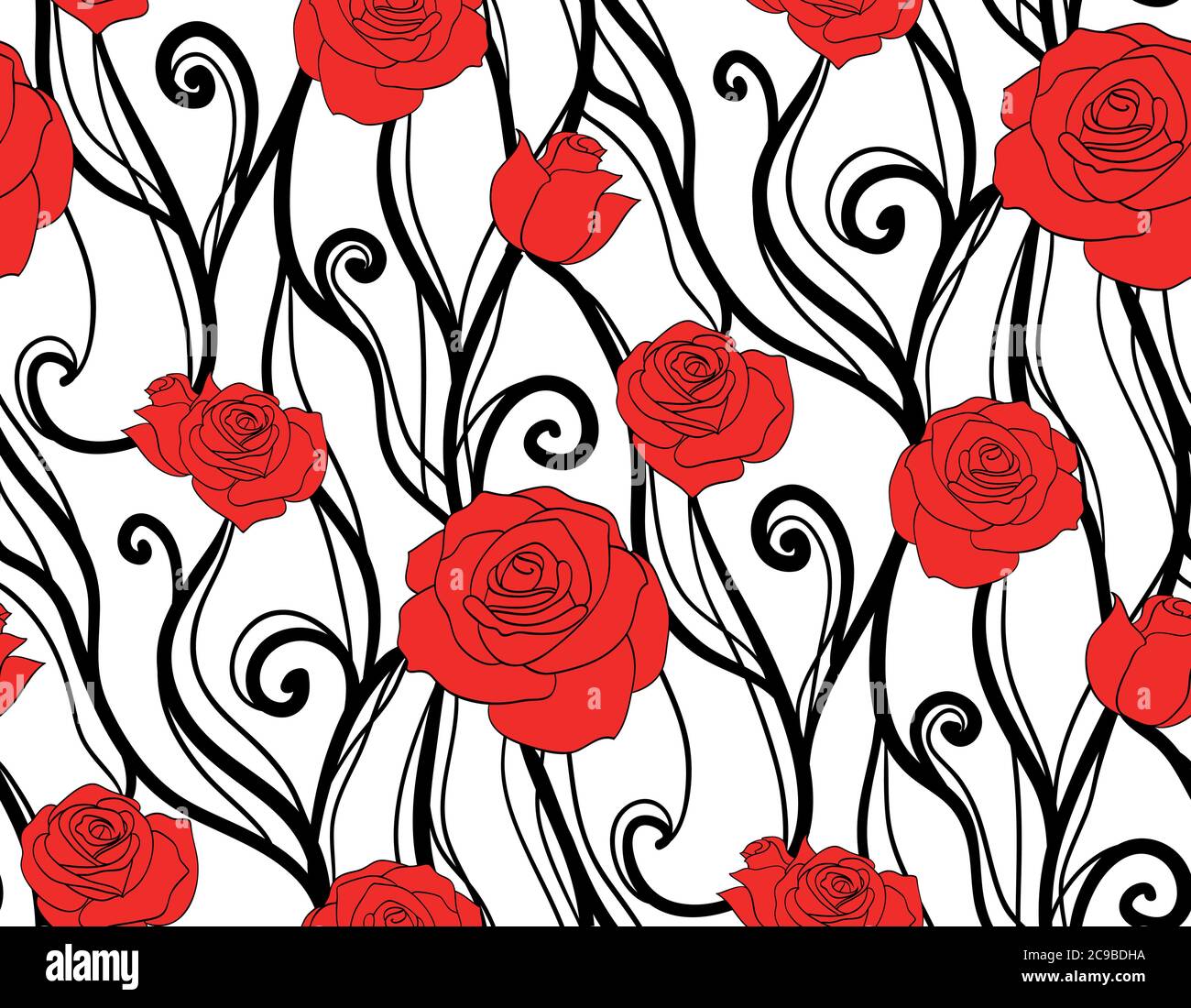 Seamless texture with roses and vines on a white background. Vector ...