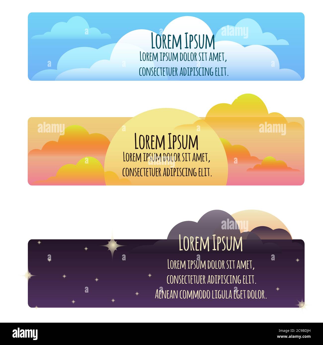Set of banners with natural weather day, sunset, night and place for ...