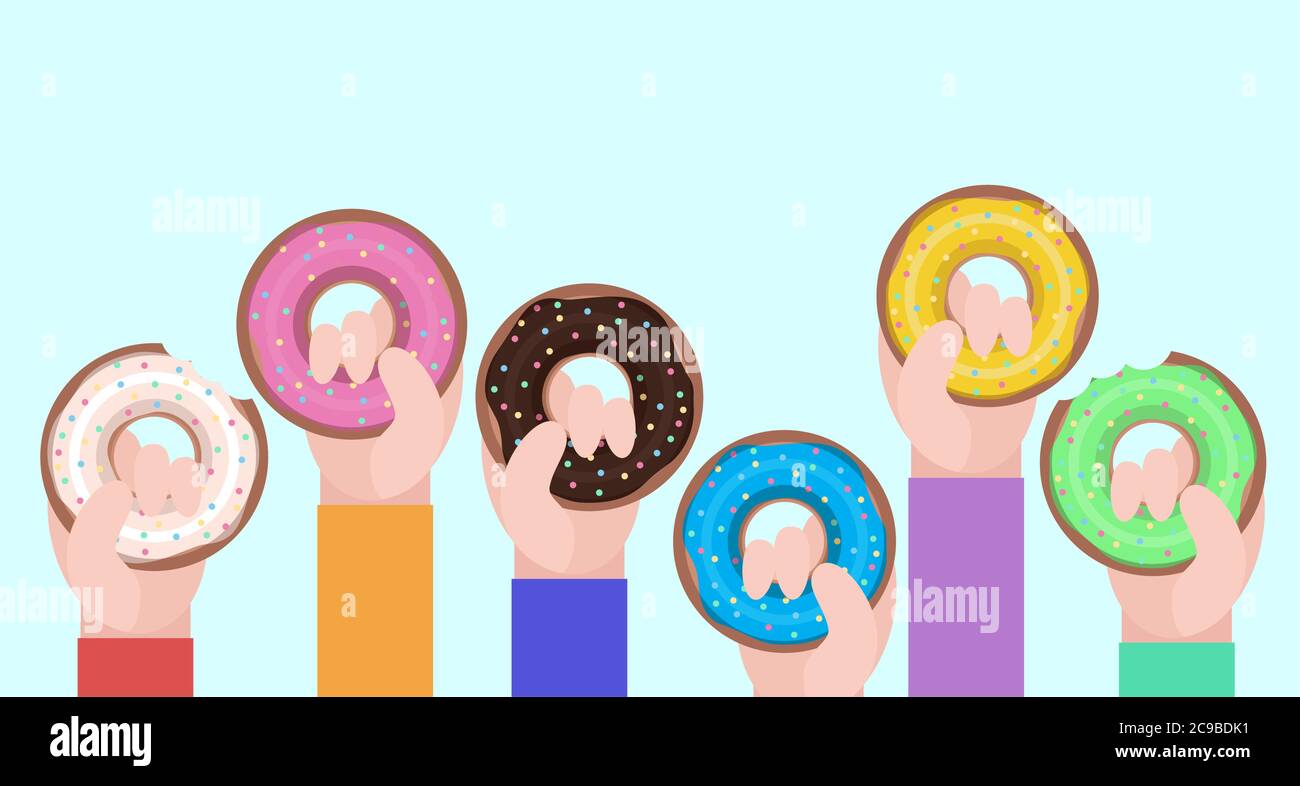 Vector flat illustration of human hands hold donuts Stock Vector Image ...