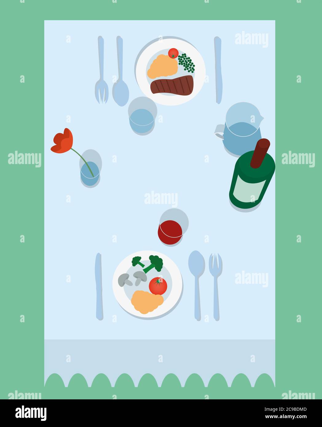 Vector illustration of flat table for two top view Stock Vector Image ...