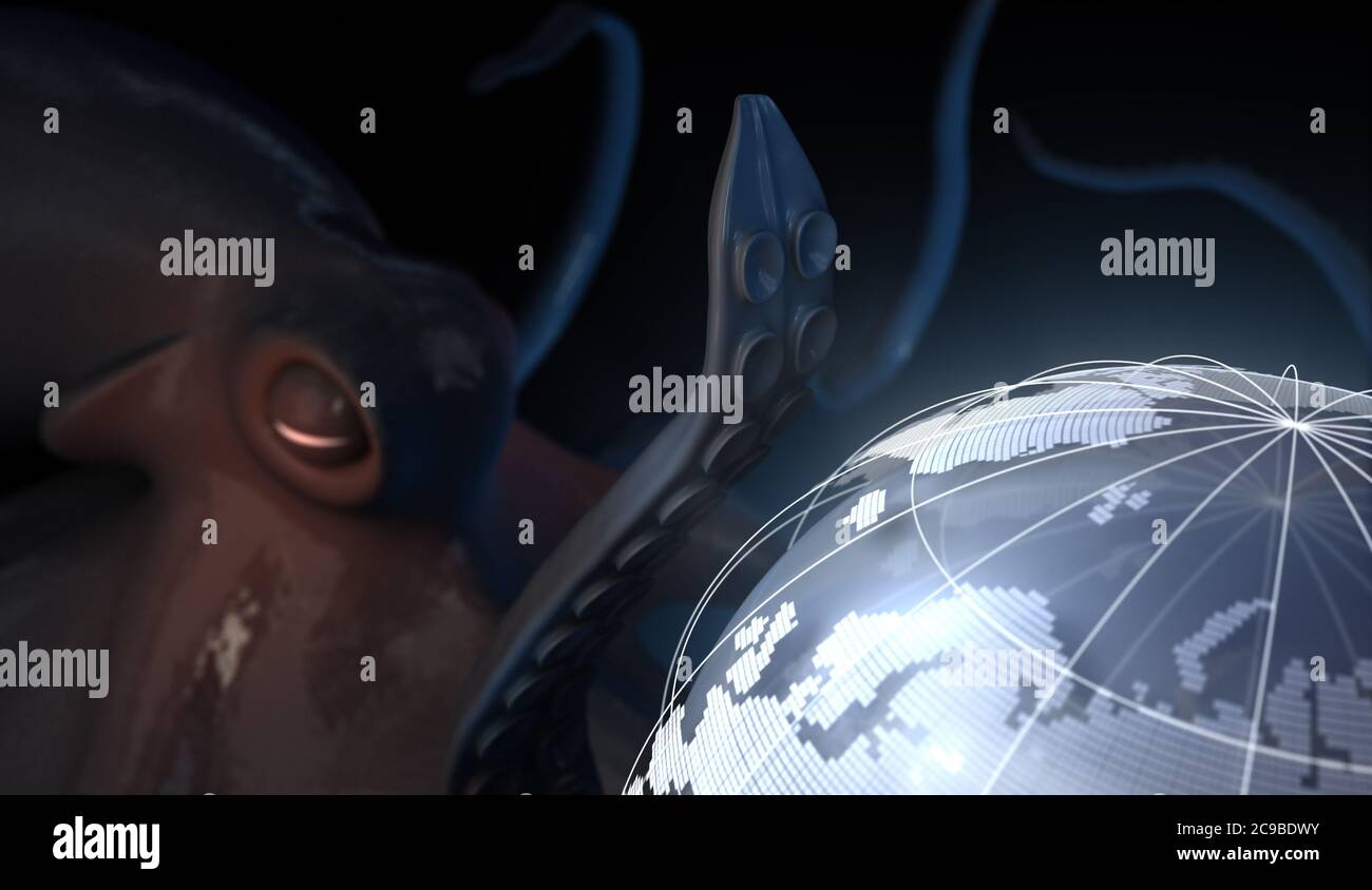 Octopus and Earth - 3D Rendering Stock Photo - Alamy