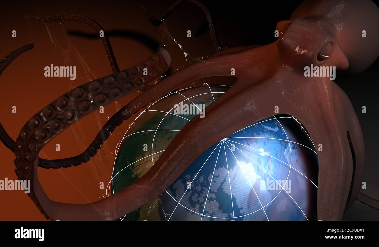 Octopus and Earth - 3D Rendering Stock Photo - Alamy