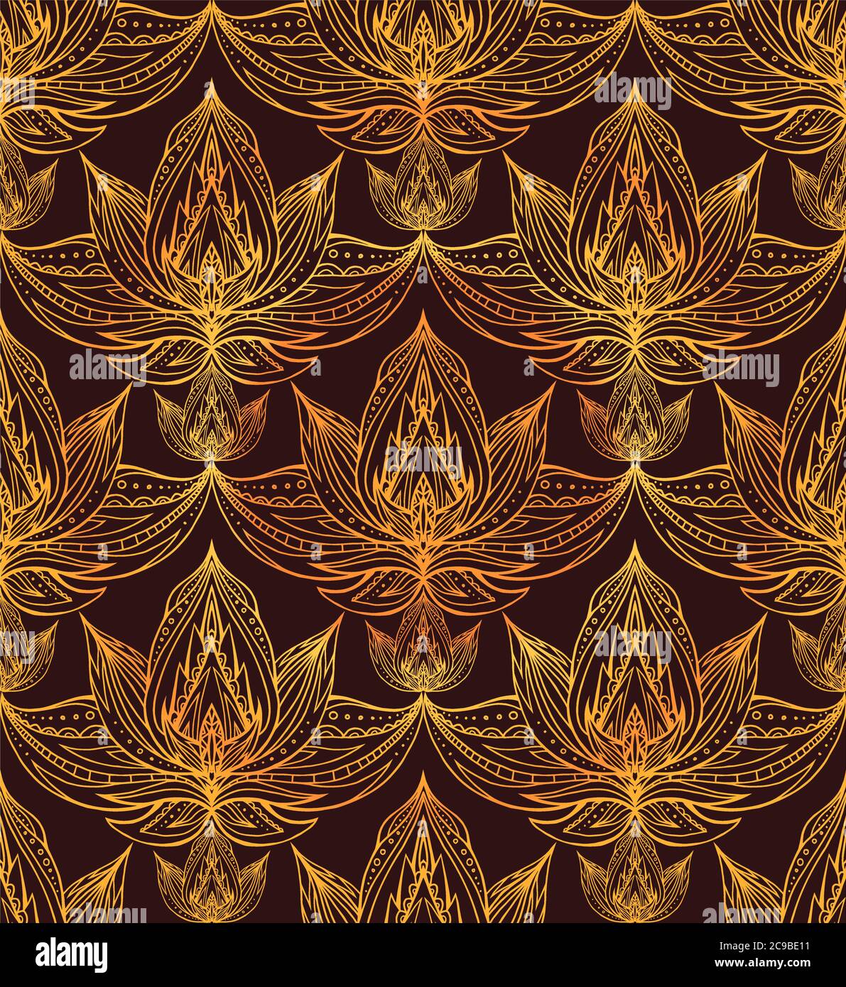 Seamless texture of lotus flowers with a boho pattern. Vector ...