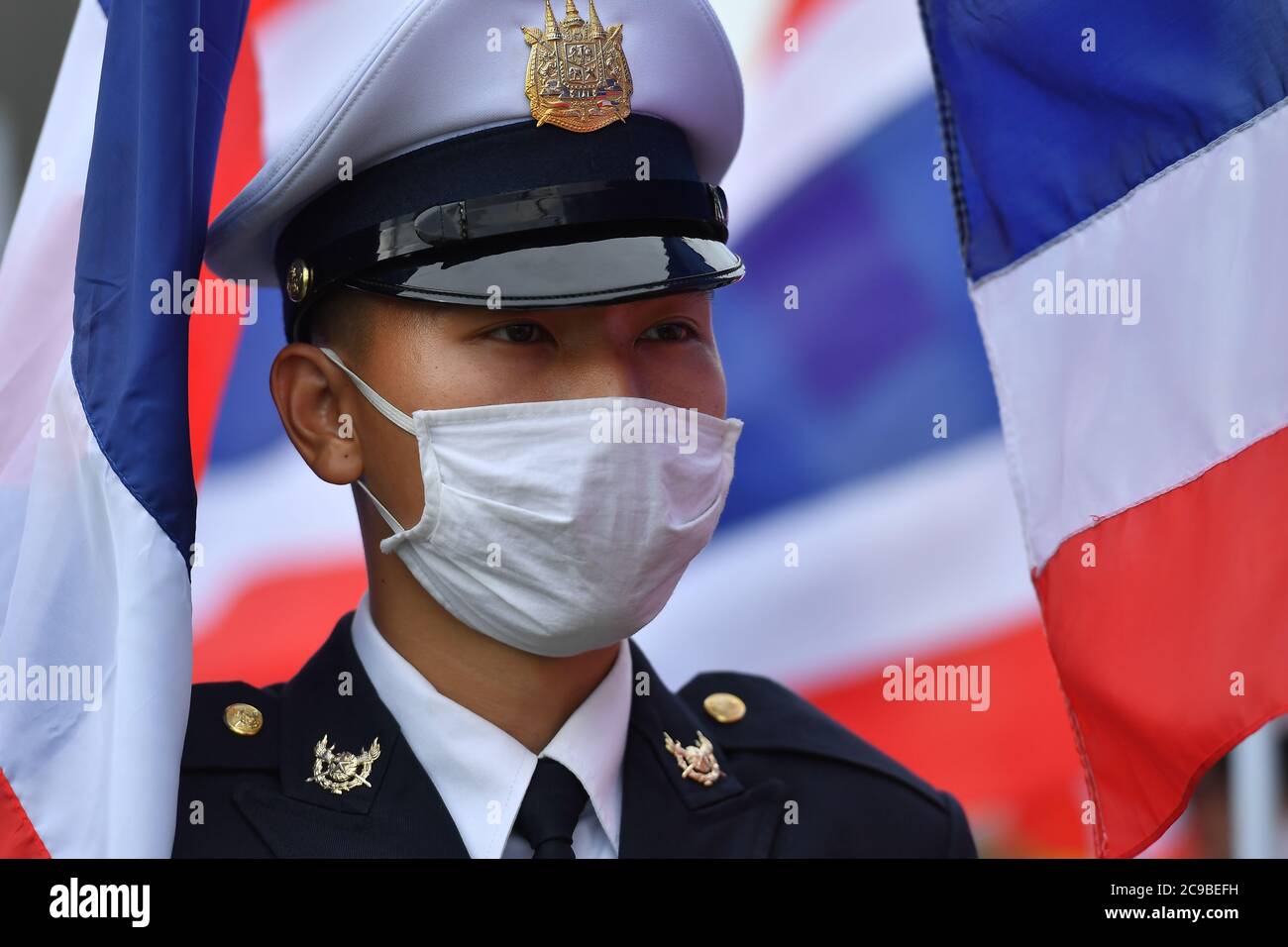 Bangkok, Thailand. 28th July, 2020. A Thai navy officer attends a ...