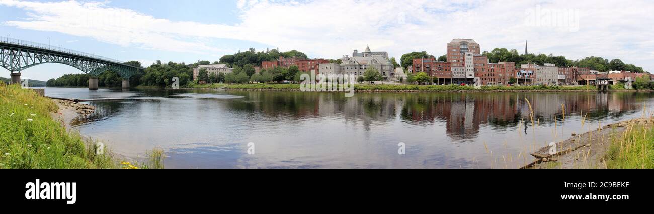 Waterfront of historic Downtown along the Kennebec River, Augusta, ME ...