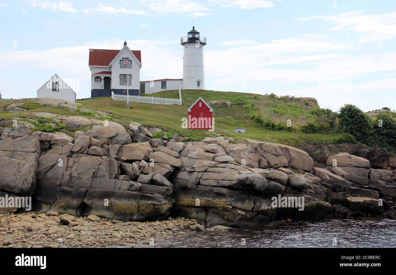 Nubble Lighthouse, 19th-century historic lighthouse stands on the ...
