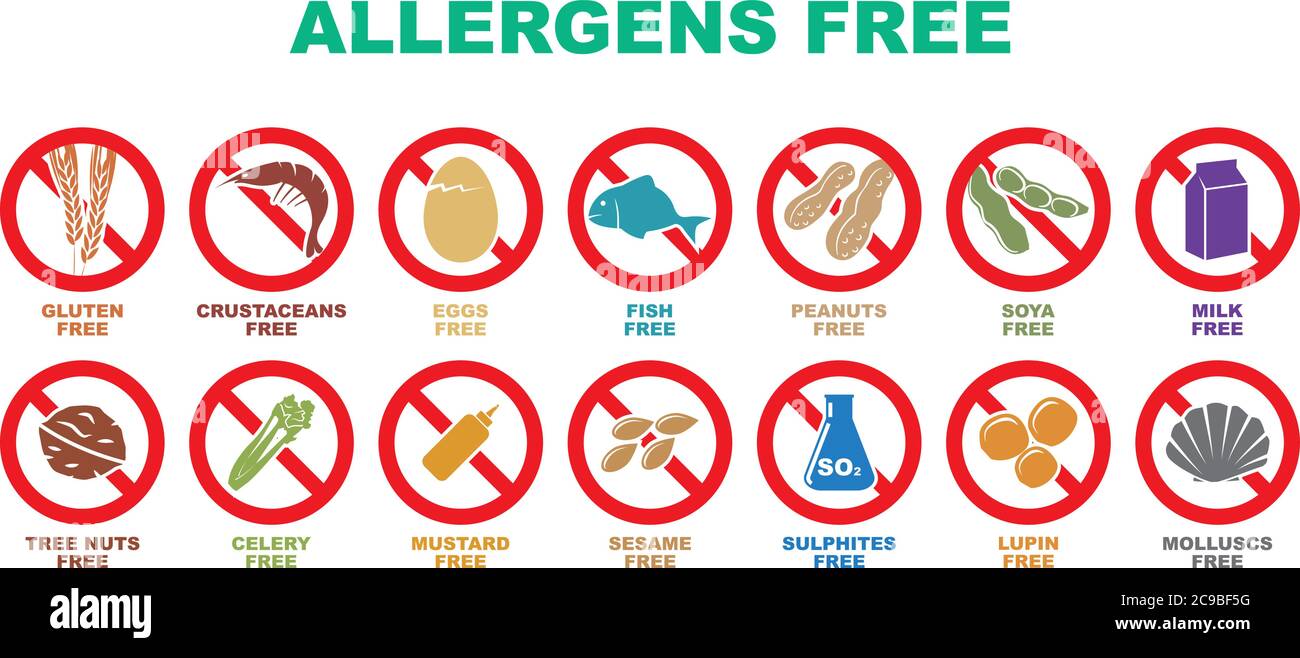 set of 14 allergens free icons on white background Stock Vector Image ...