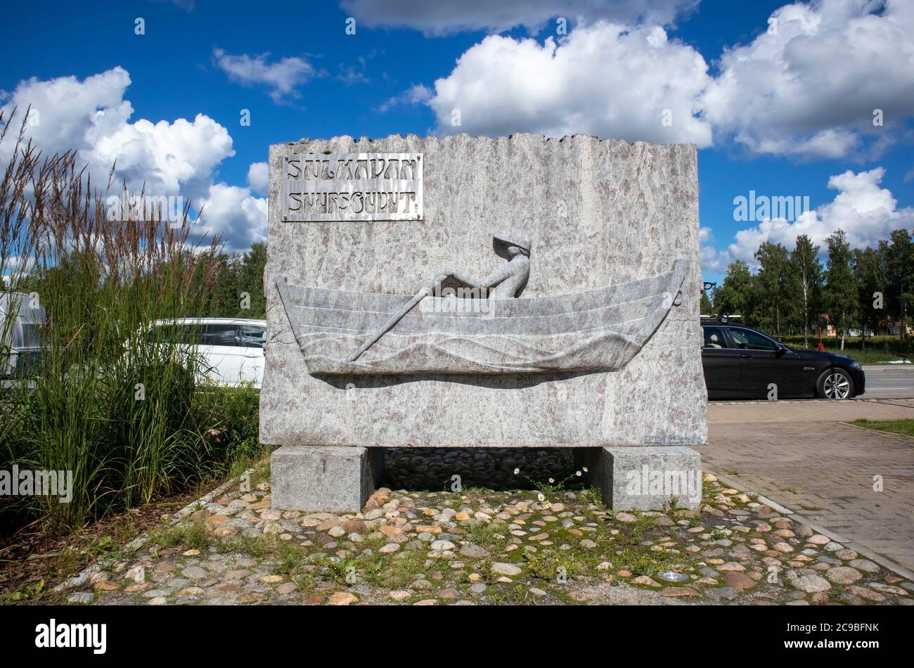 Sulkavan Suursoudut statue in Sulkava market square, Finland Stock ...