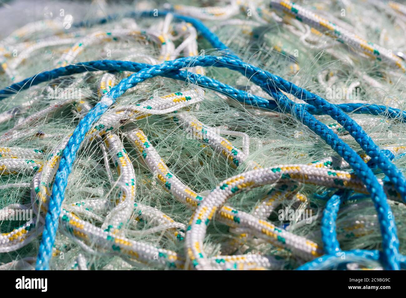 Close up of fishing nets. Symbol for fishermen, fish industry and ...